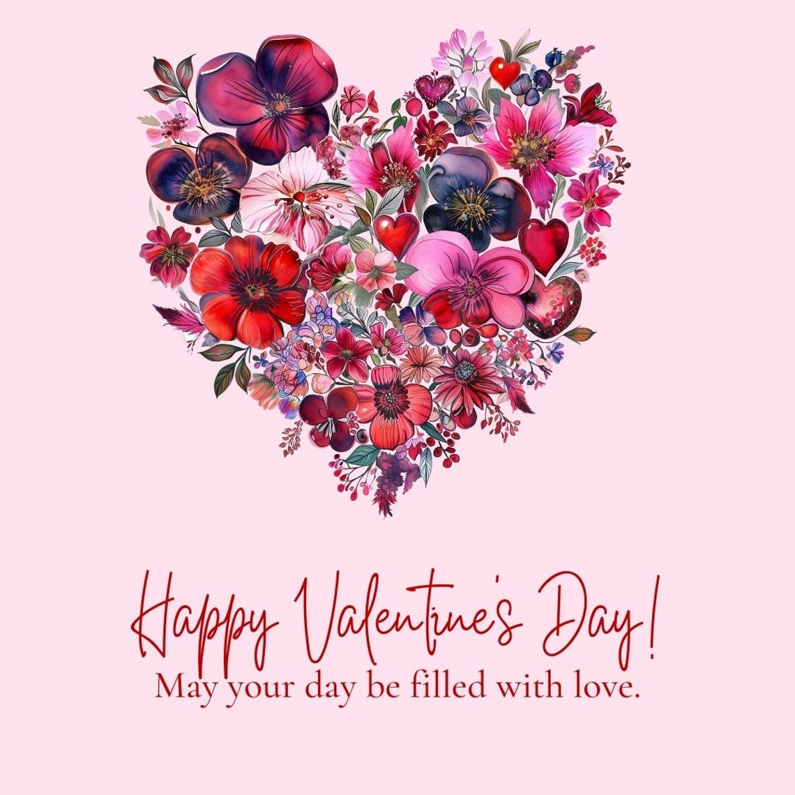 Flower Heart Clip Art, Watercolor Valentine Heart PNG, Love Floral ...