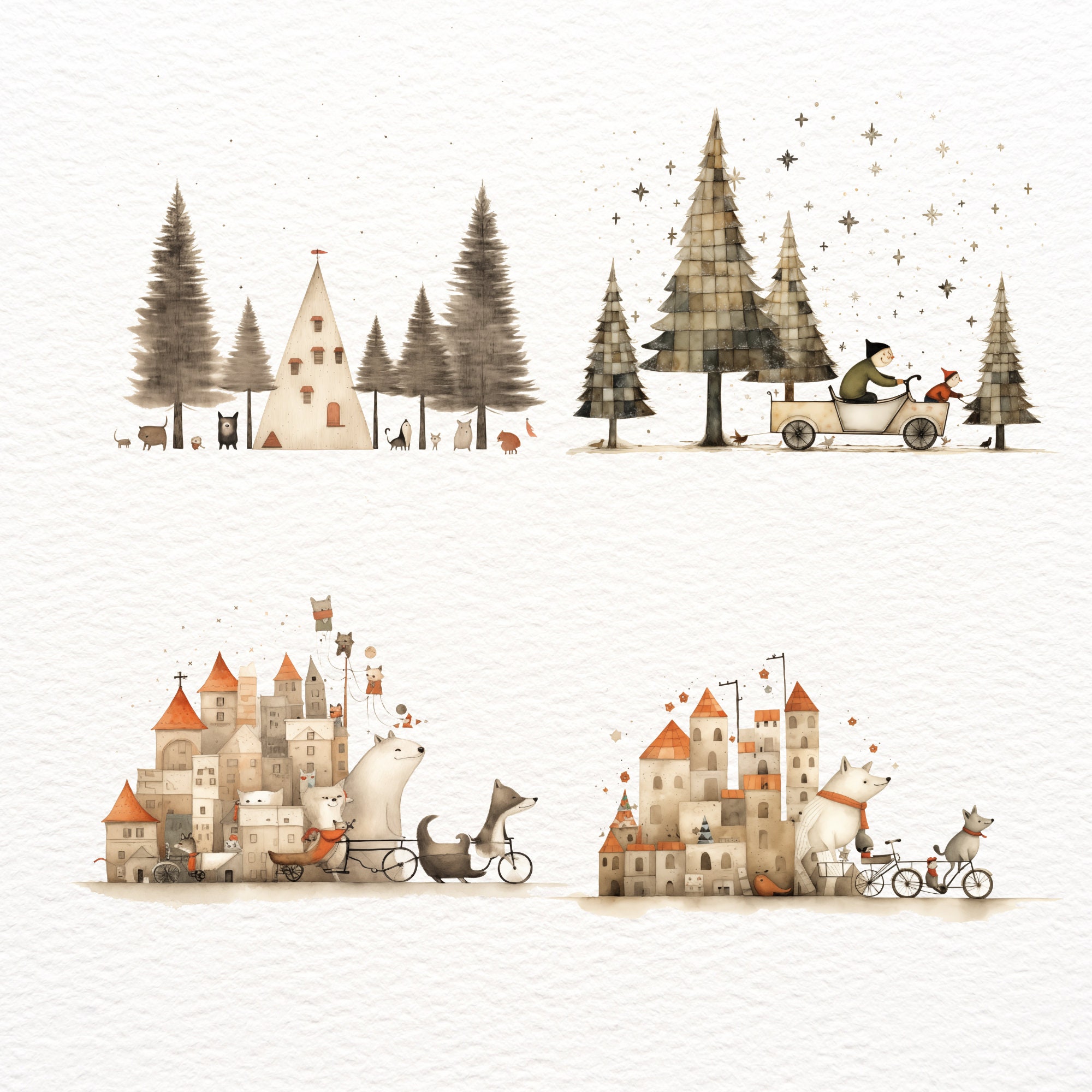 Fun Christmas Clipart, Watercolor Christmas Children PNG, Winter Fun ...