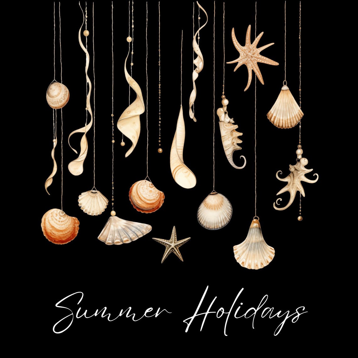 Ocean Seashell Wreath Clipart, Watercolor, Boho Beige Design, Summer ...