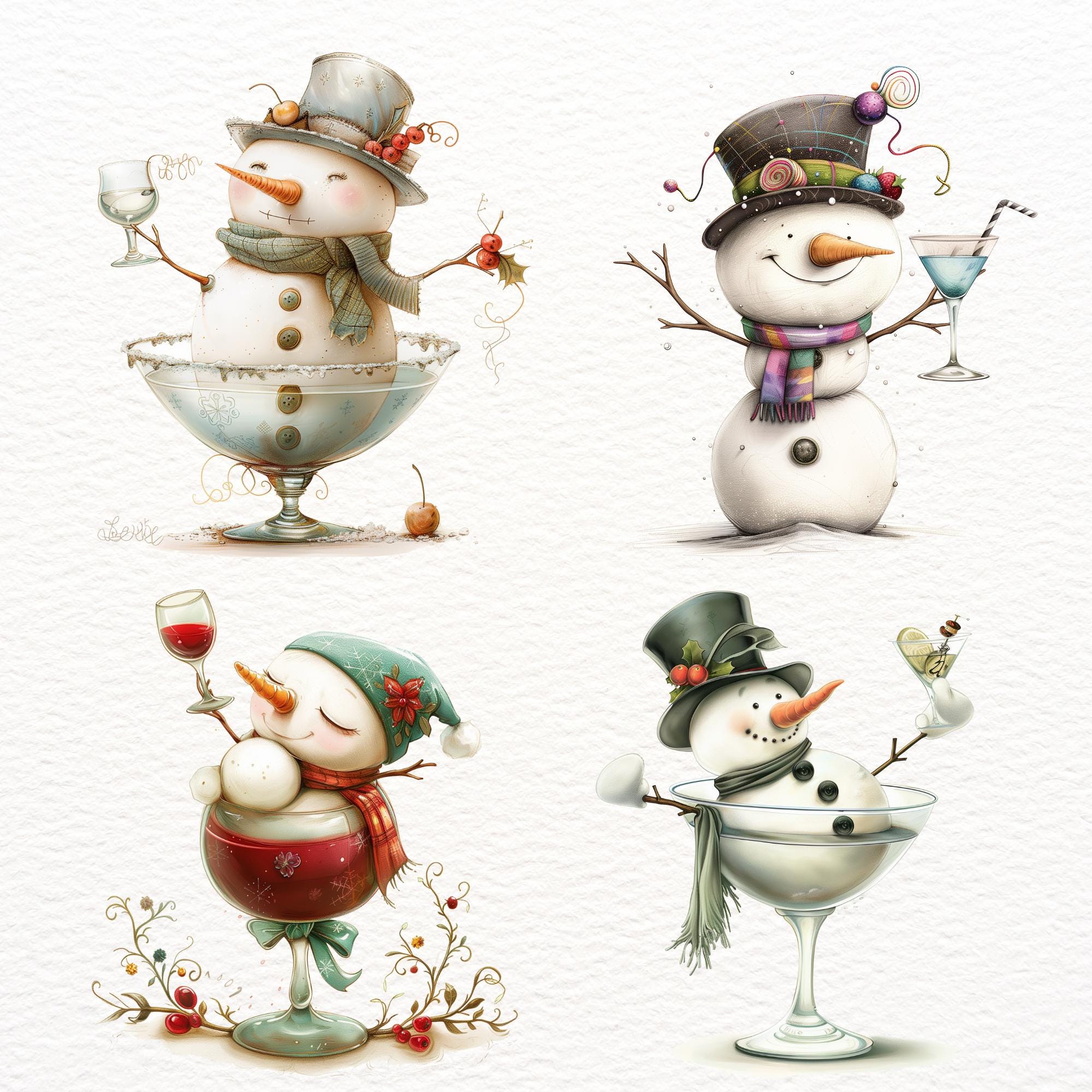 Whimsical Tipsy Snowman Clipart, Quirky Snowman PNG, Funny Noel Winter ...