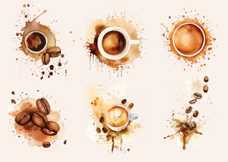 20 Coffee Stain Clipart Watercolor Rustic Vintage Cafe Drip Image ...