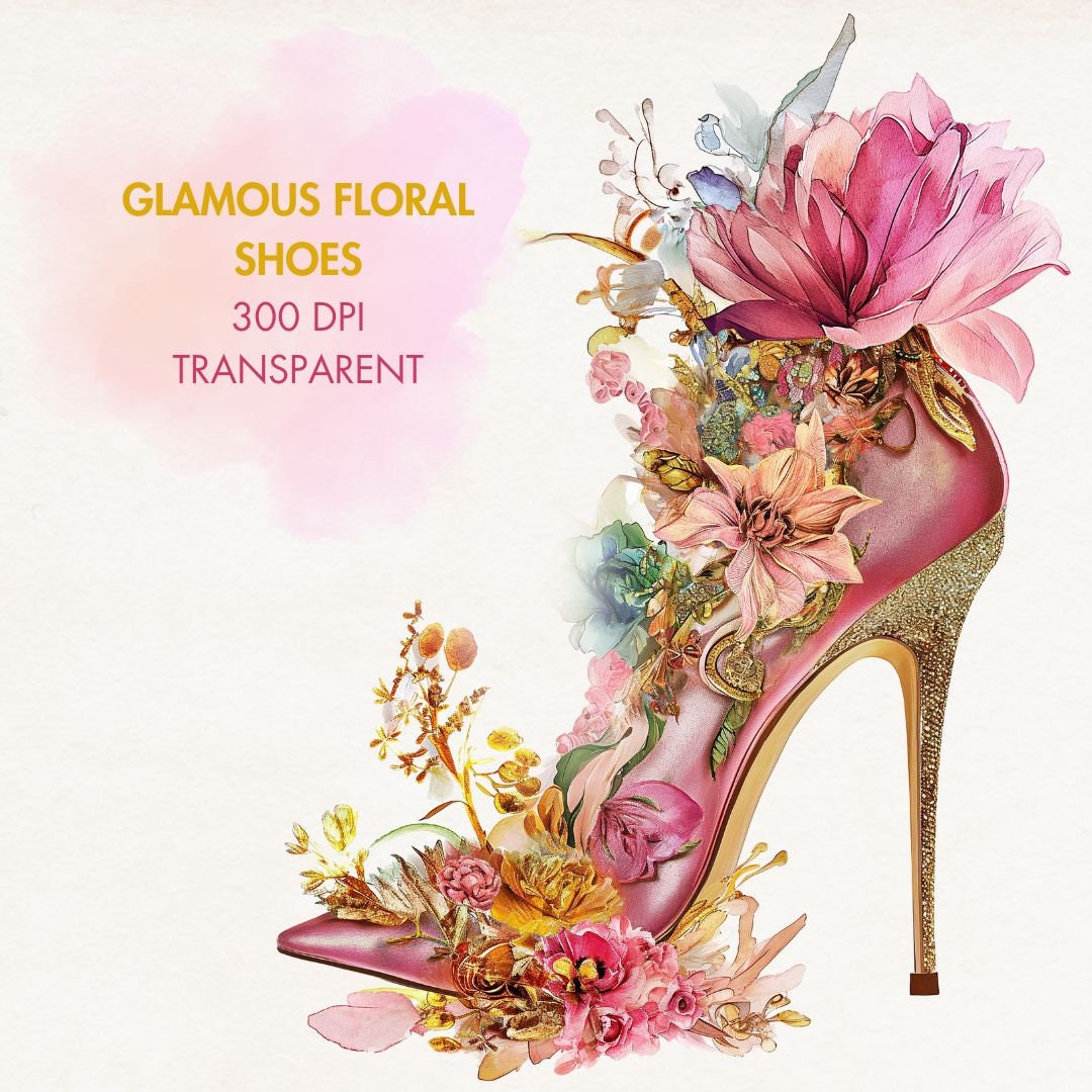 Glamous Floral Shoes Clipart, Fabulous Watercolor Flower Heel PNG ...