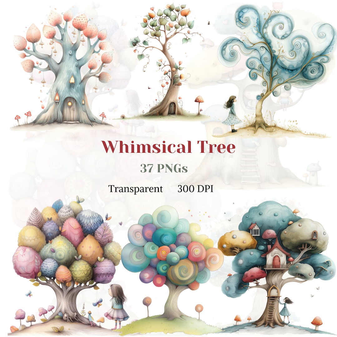 Whimsical Tree Clipart Watercolor Transparent PNG Plant Tree Graphic ...