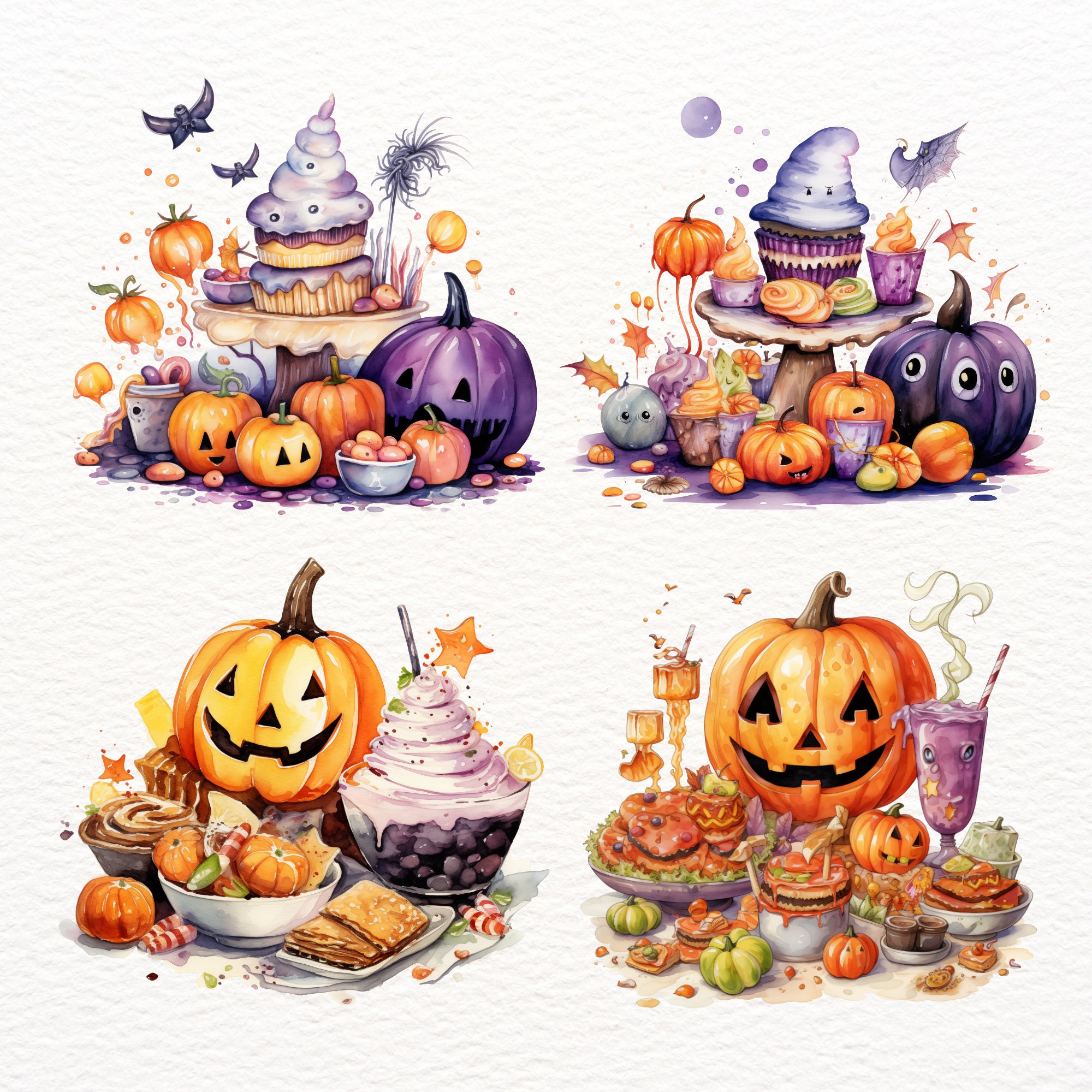 Halloween Treat Clipart Transparent Watercolor PNG Halloween Food and ...