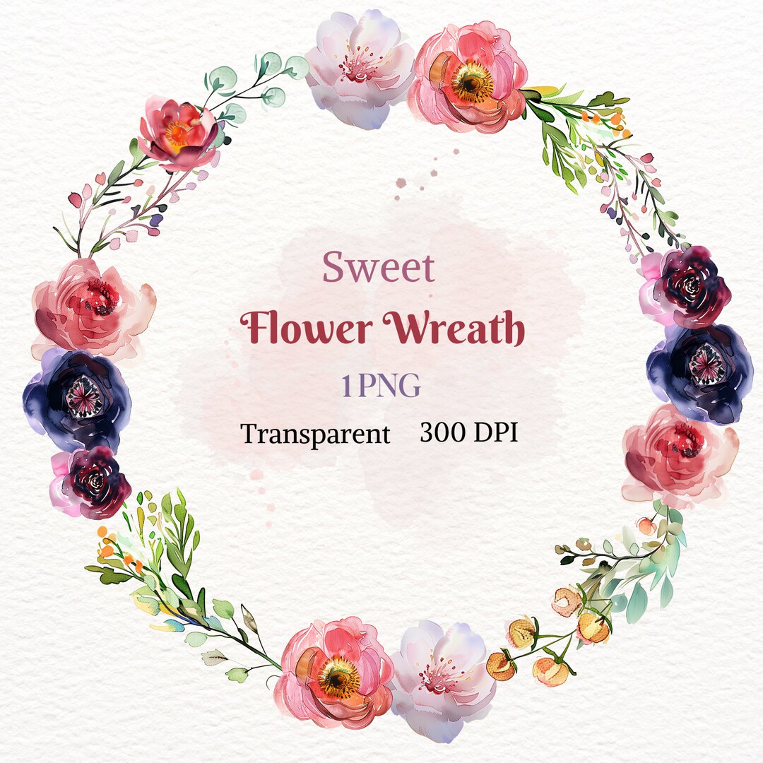 Sweet Flower Wreath Frame Clipart Watercolor Frame Graphic Pretty ...