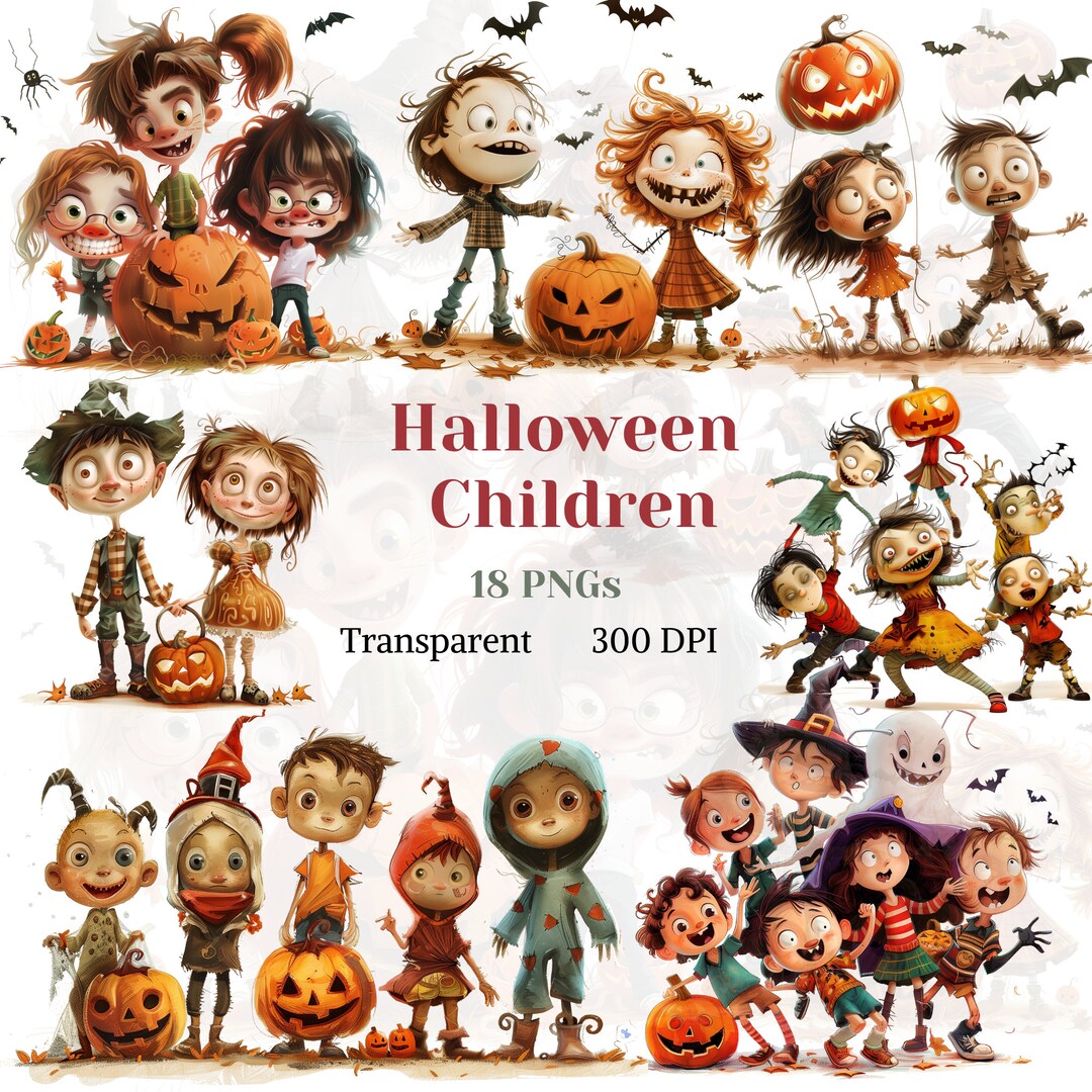 Halloween Kids Clipart PNG – Spooky Cute Children Art - Etsy