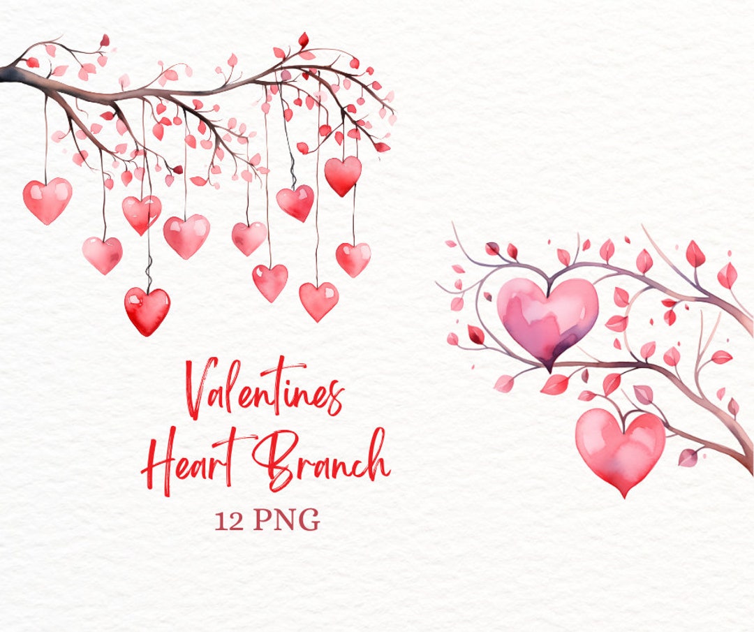 Valentine Heart Tree Branch Clip Art, Watercolor, Transparent, Love ...
