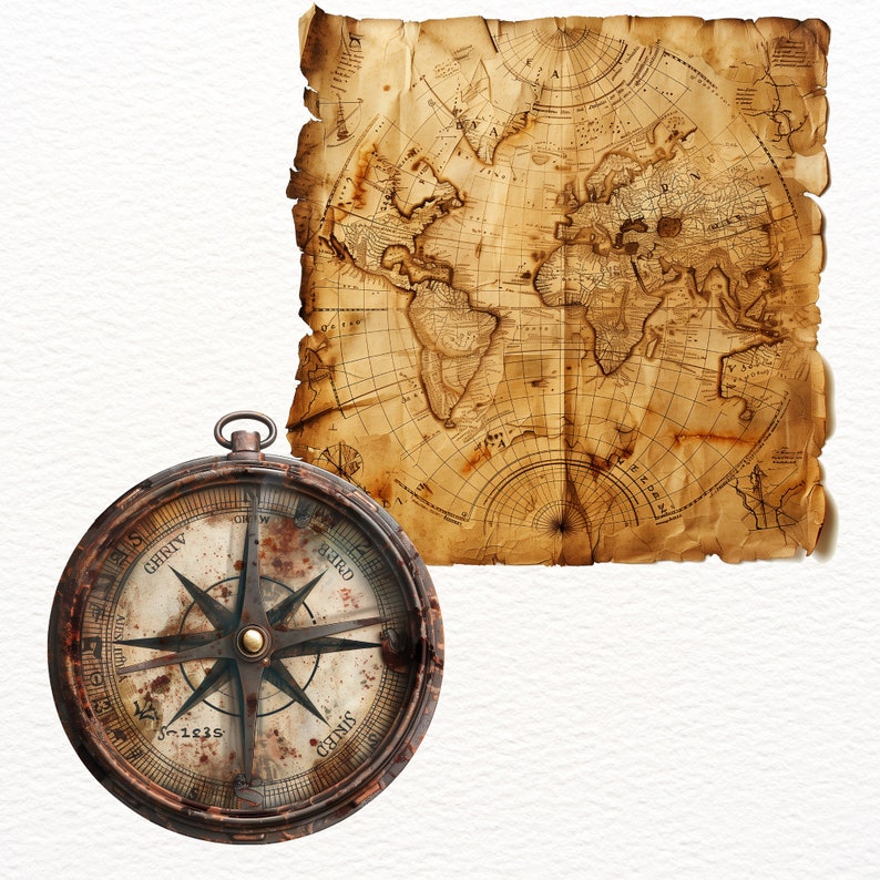 Rustic Compass Clipart Transparent PNG 300 DPI Old Vintage Compass ...