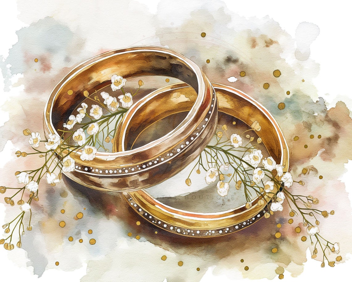 10 Wedding Ring Clipart Transparent Watercolor PNG Marriage Bride Groom ...