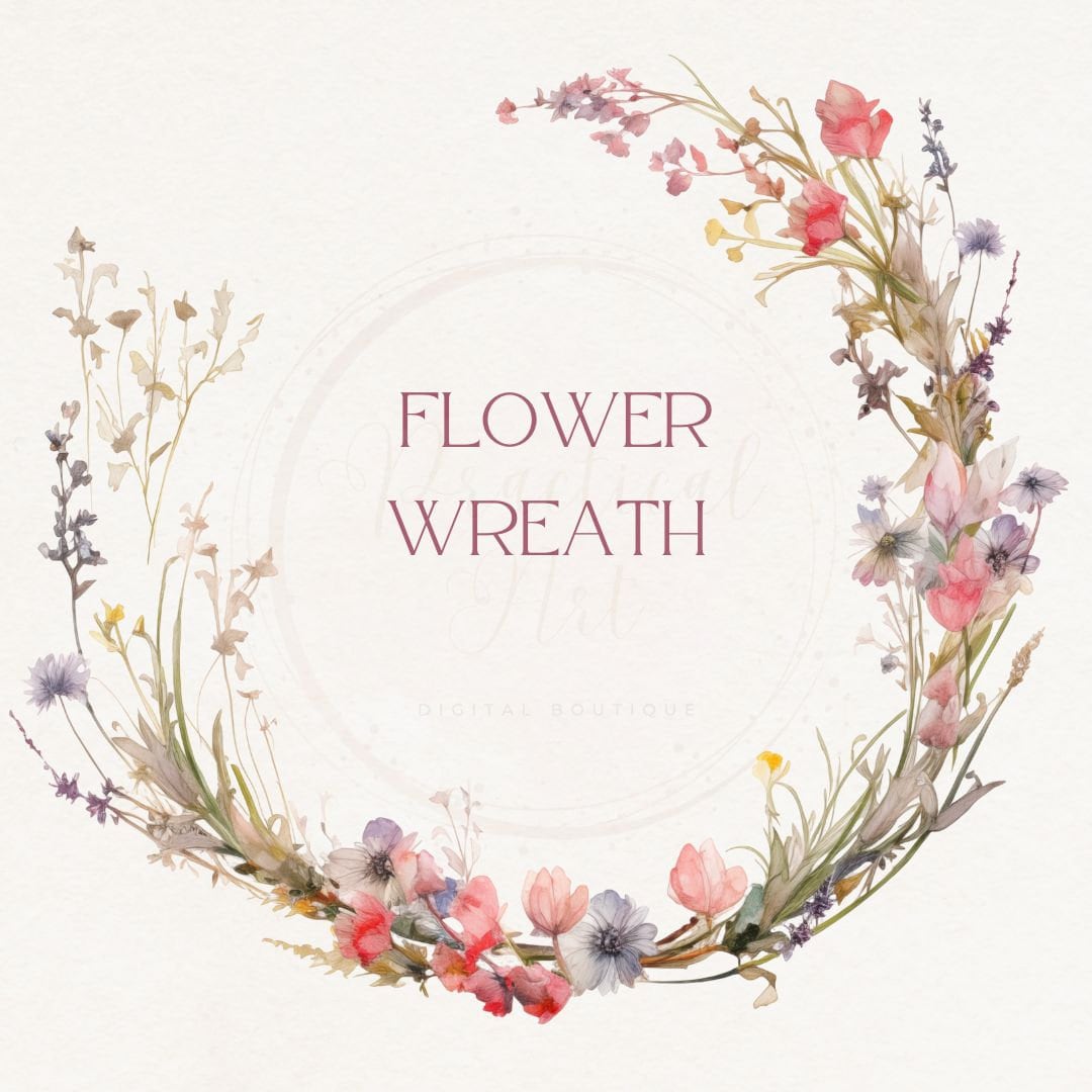Watercolor Flower Wreath Clip Art, Wild Flower Wreath PNG, Meadow Flora ...