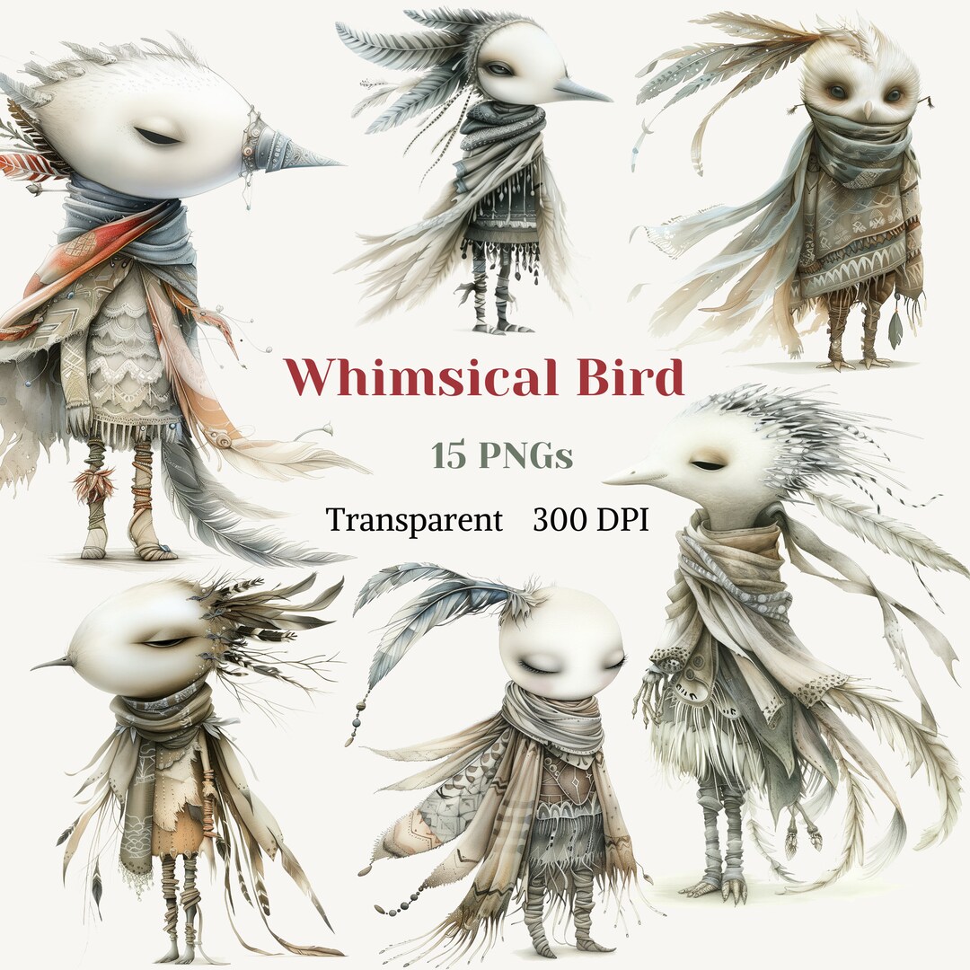 Whimsical Bird Clipart Transparent Watercolor PNG Fantasy Feather Image ...