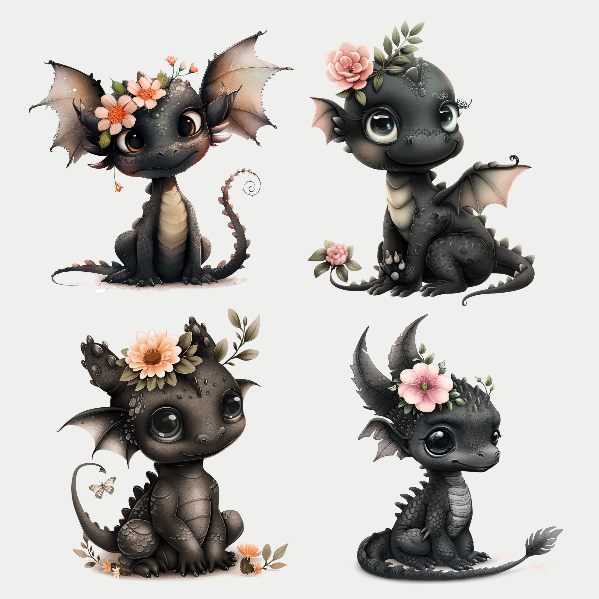 Cute Black Dragon Clipart Watercolor Transparent PNG Baby Shower Image ...