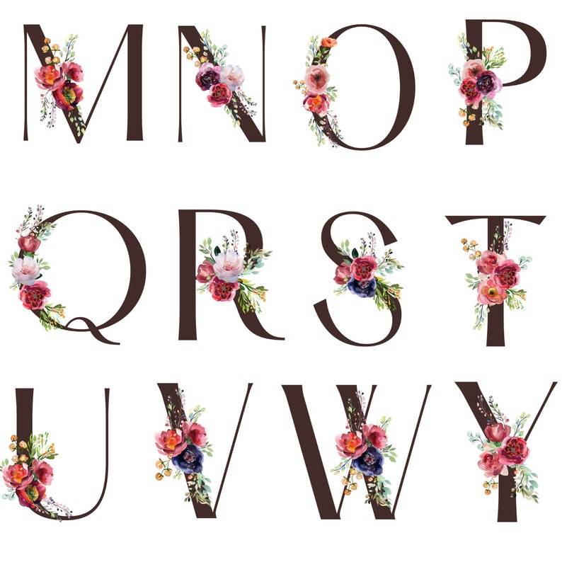 Floral Alphabet Clipart Watercolor Transparent PNG Spring Flower ...