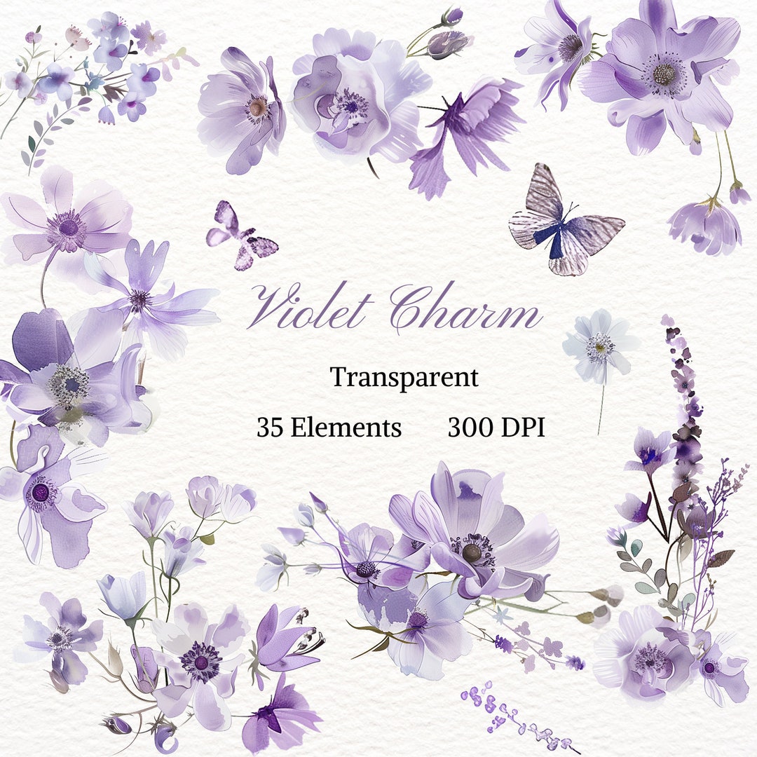Violet Charm Clipart Transparent Watercolor PNG Purple Flora Image ...