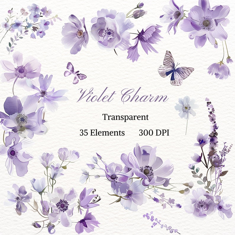 Violet Charm Clipart Transparent Watercolor PNG Purple Flora Image Flower Drawing Fantasy ...