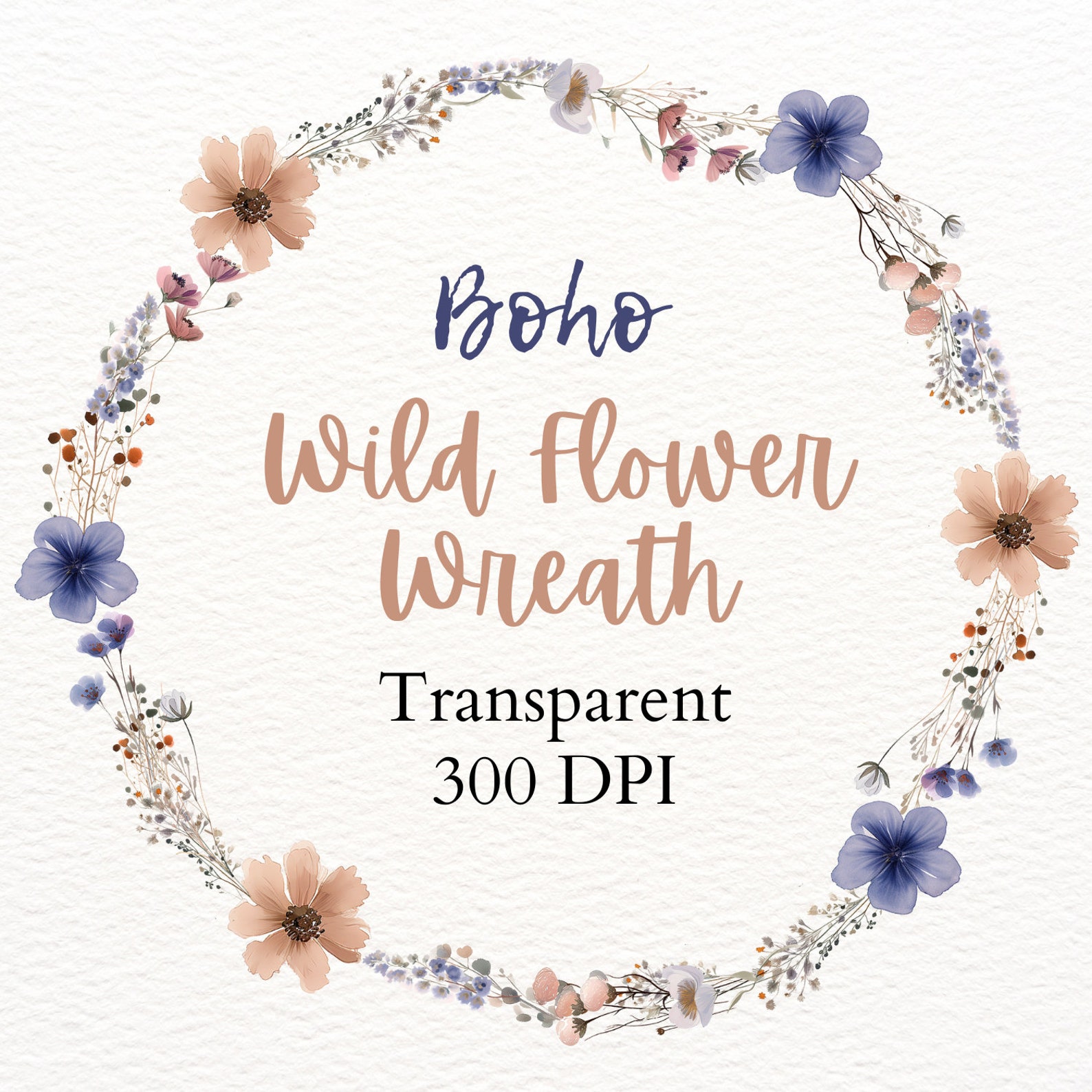 Boho Wild Flower Wreath Clipart Floral Watercolor PNG Premade Frame ...