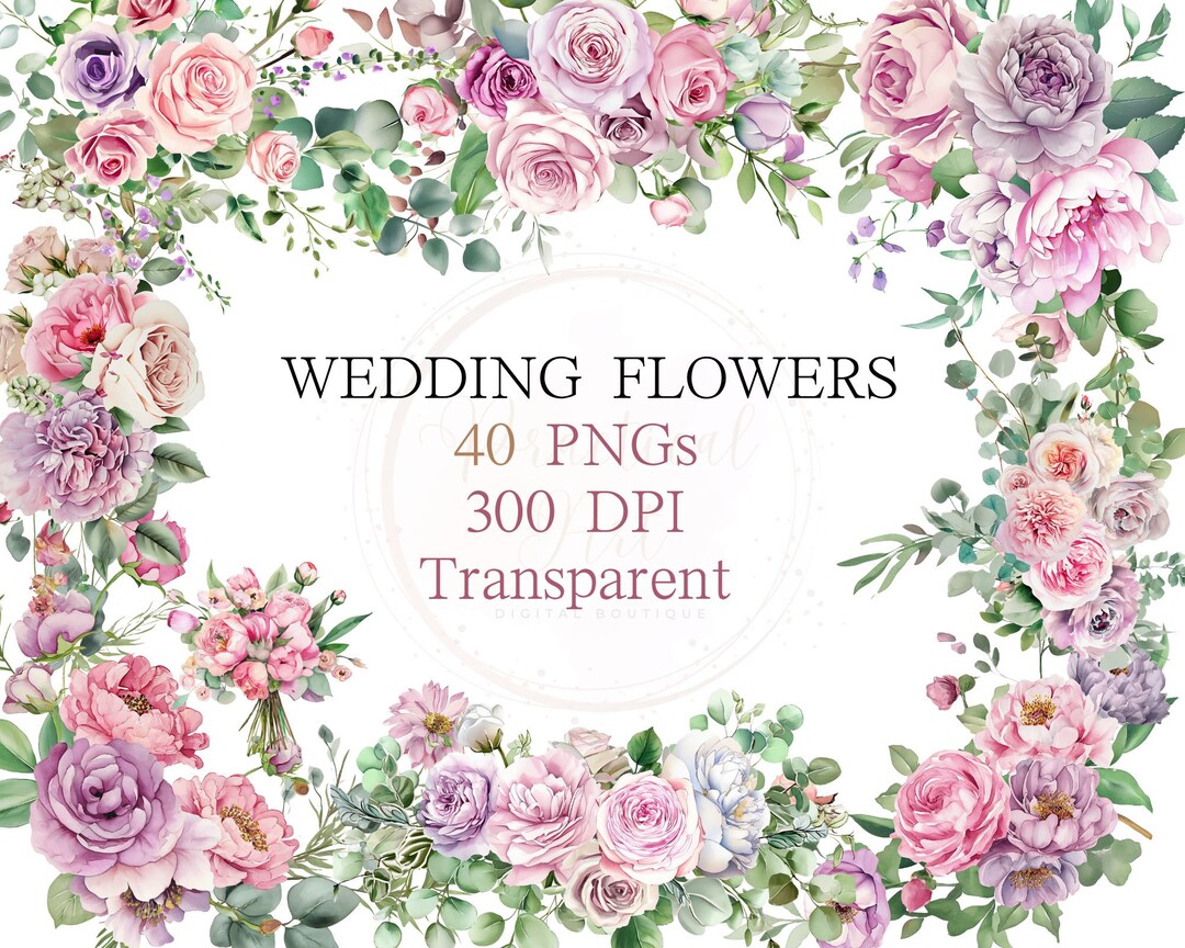 Watercolor Wedding Flowers Clipart, Pink Flower Clipart, Peony Clipart ...