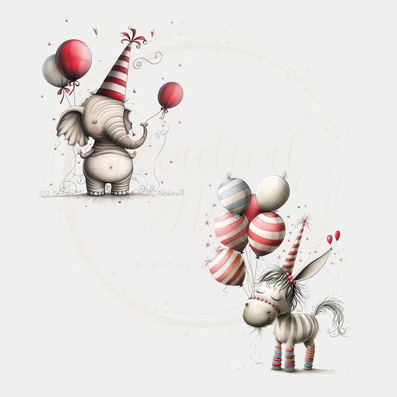 Whimsical Party Animals Clipart Quirky Funny Animal Image Transparent ...