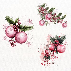Pink Christmas Clipart, Watercolor Christmas PNG, Christmas Ornament ...