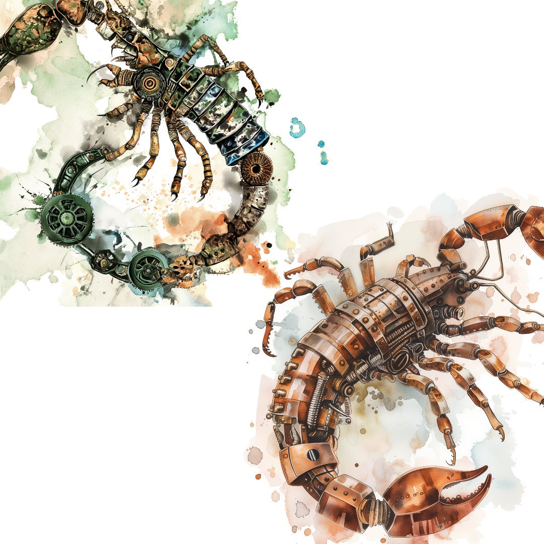Steampunk Scorpion Clipart, Watercolor PNG, Cool Modern Design ...