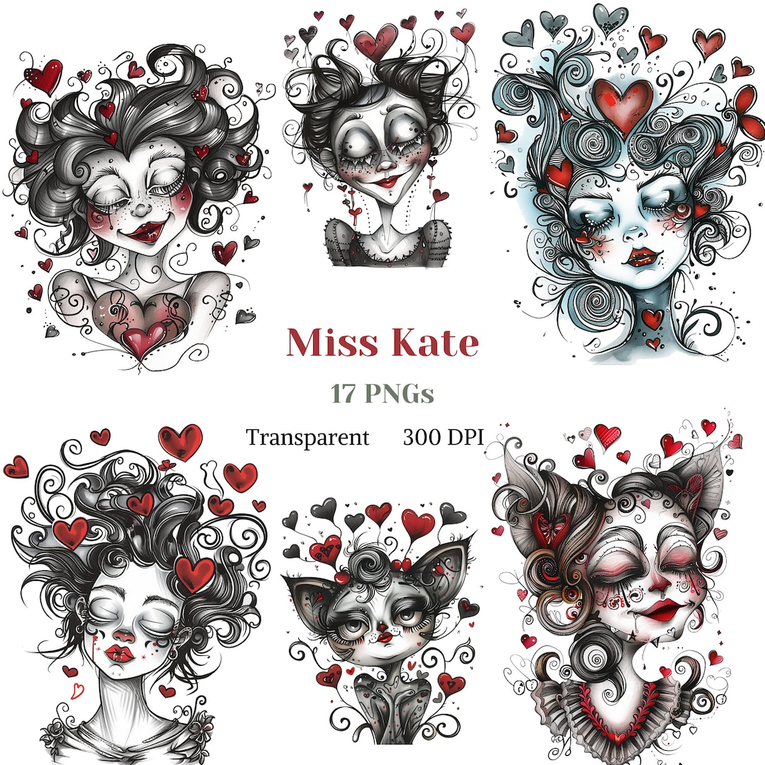 Miss Kate Clipart Watercolor Transparent PNG Valentines Lady Graphic ...
