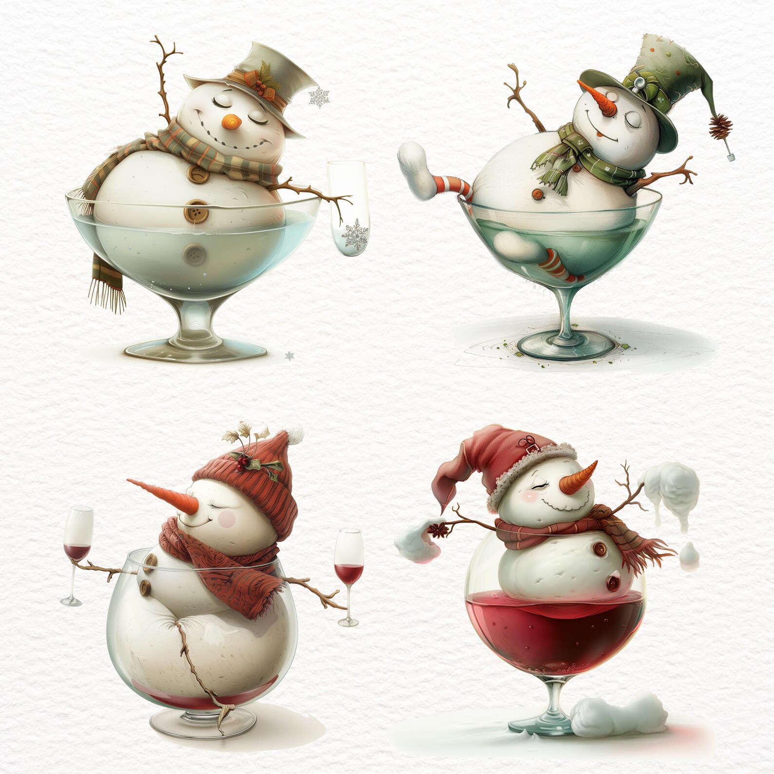 Whimsical Tipsy Snowman Clipart, Quirky Snowman PNG, Funny Noel Winter ...