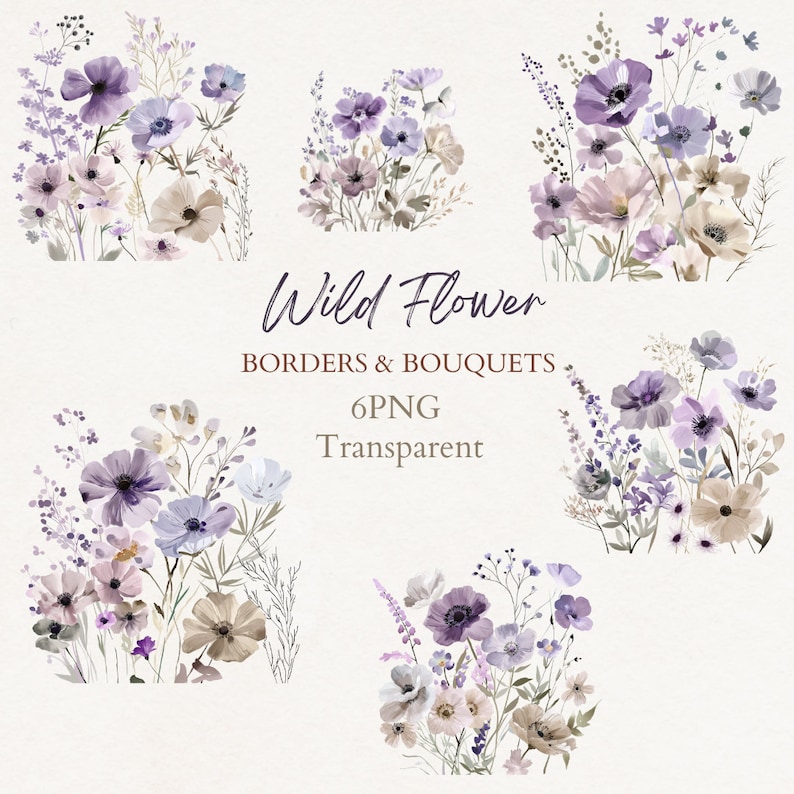 Purple Wild Flower Clipart Transparent Watercolor PNG Floral Frame ...