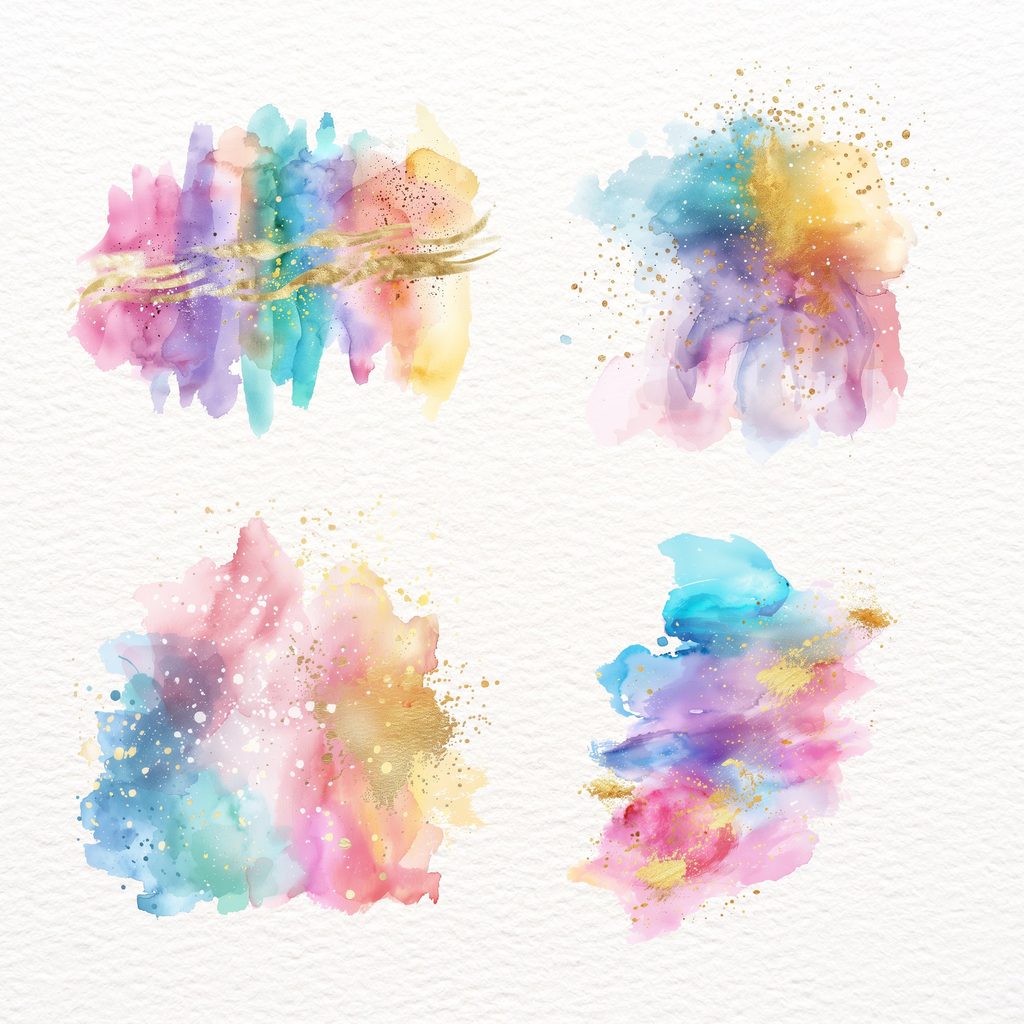Pastel Color Splash Clipart Watercolor PNG Gold Color Stroke Graphic ...