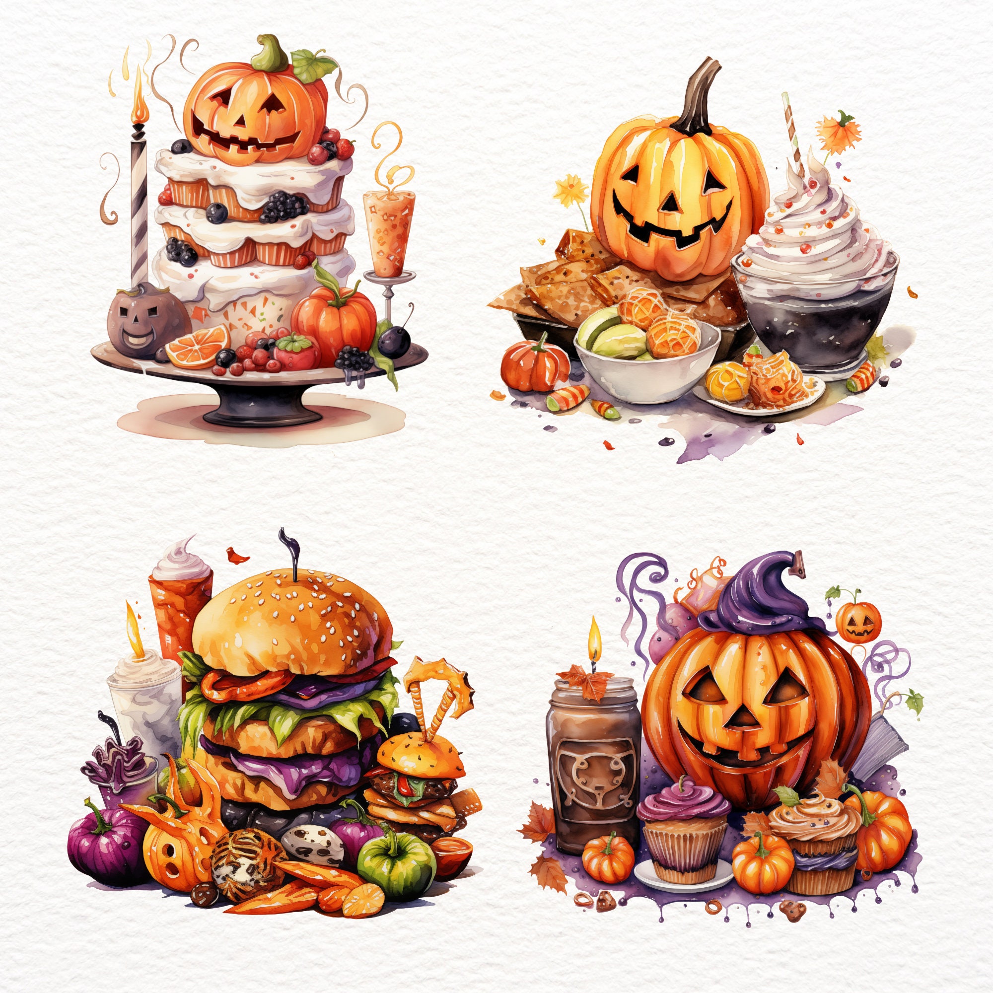 Halloween Treat Clipart Transparent Watercolor PNG Halloween Food and ...