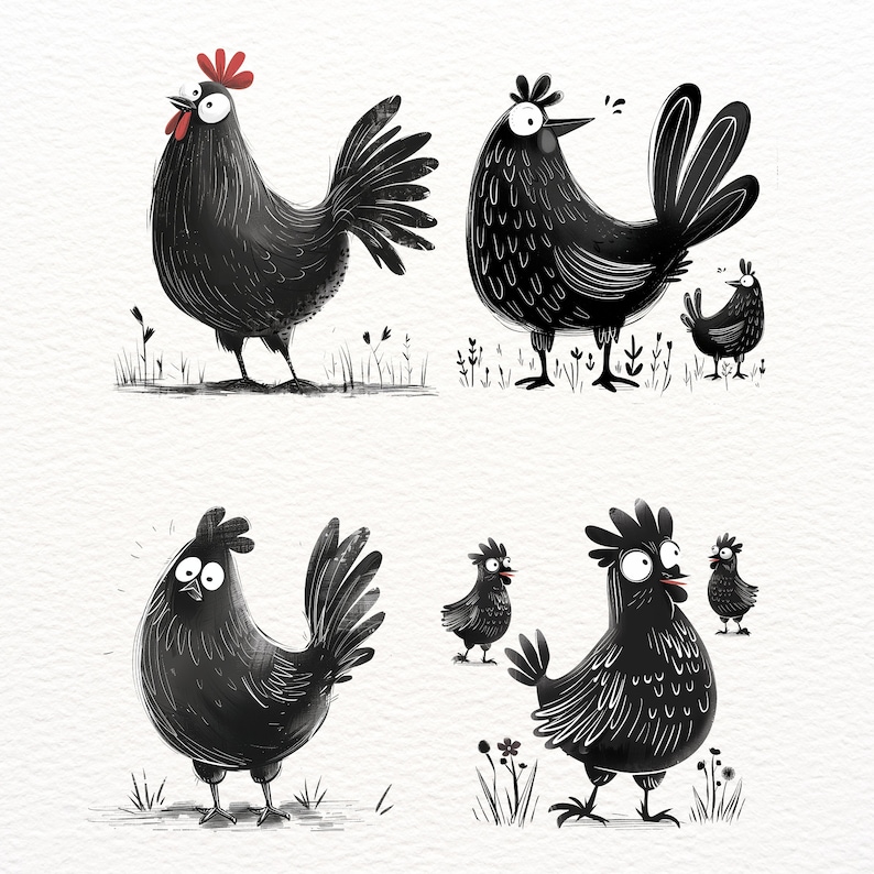 Chicken Vector Clipart Transparent PNG Silhouette Black and White ...