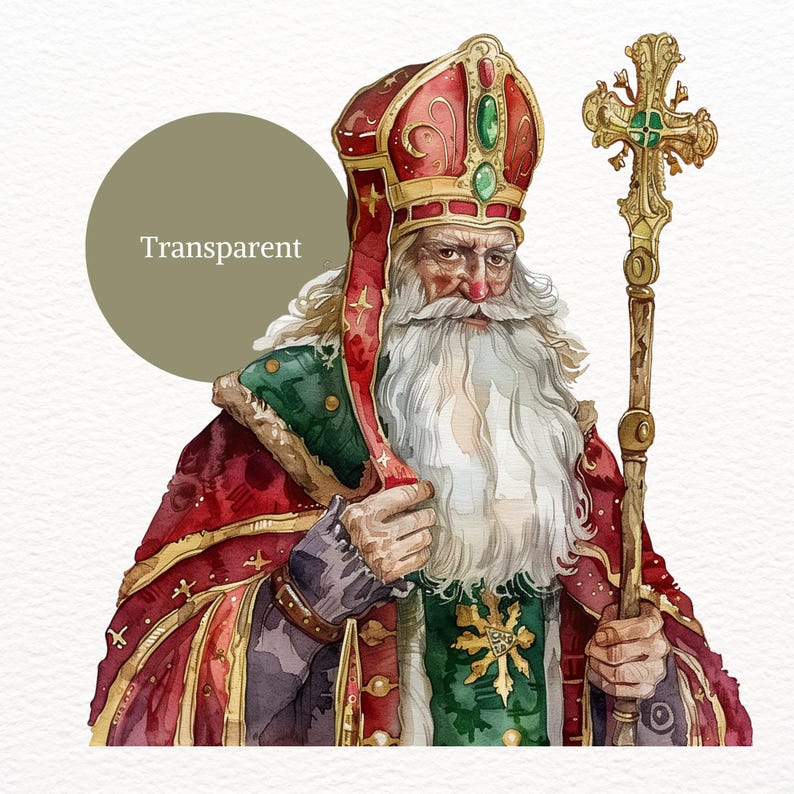 Saint Nicholas Clipart Transparent Watercolor PNG Retro Saint Catholic ...