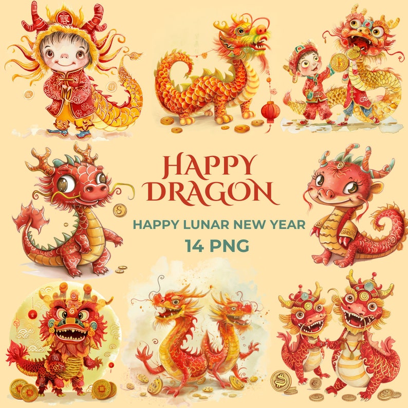 Chinese New Year Dragon Clip Art, Happy Dragon, Lion Dance, Red Lantern ...