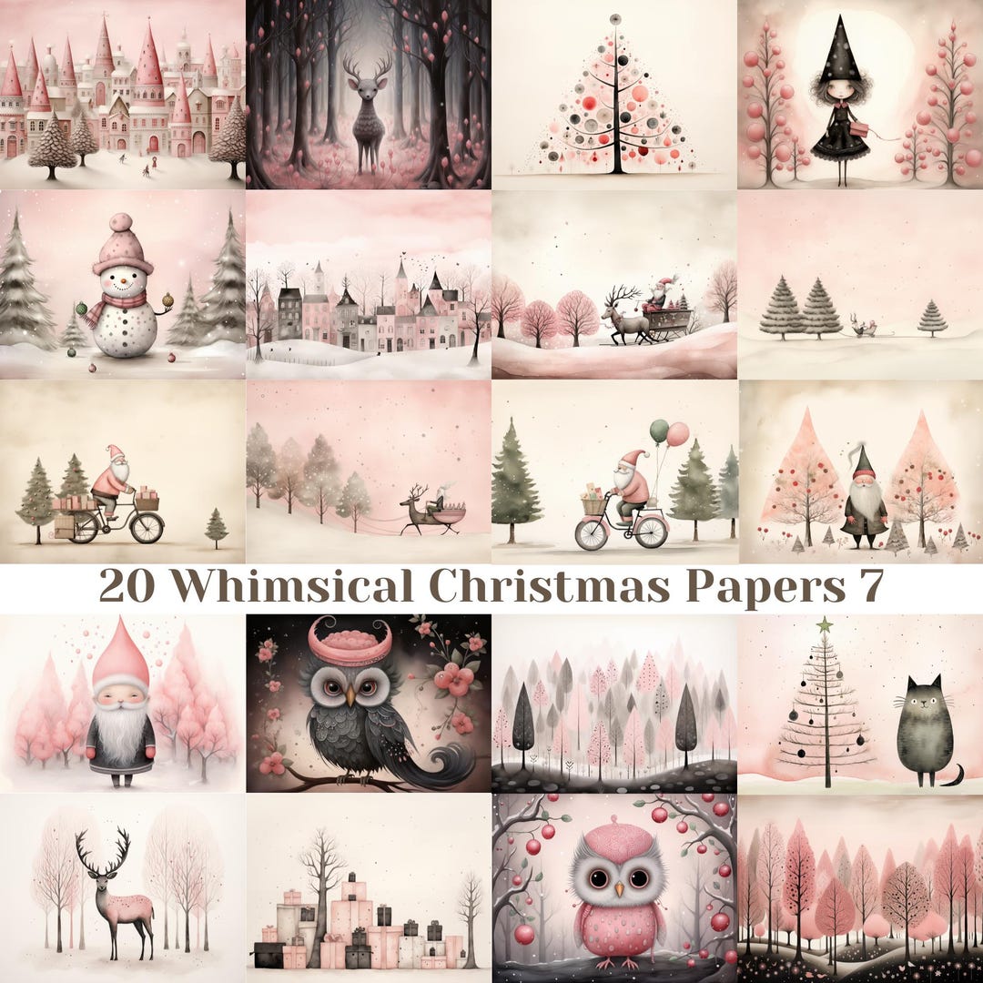 20 Whimsical Christmas Printable Art Pages| Digital Download JPG Paper ...