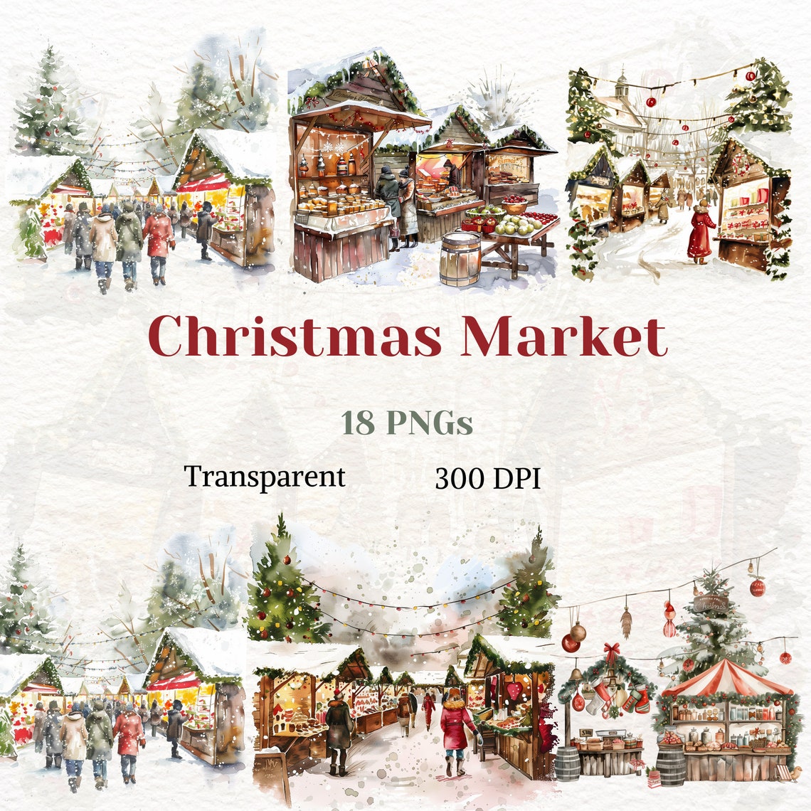Christmas Market Clipart Watercolor Transparent PNG Noel Winter Graphic ...