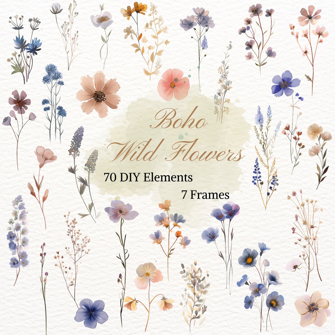 Boho Wild Flower Clipart, Meadow Wild Flower Element Graphic ...