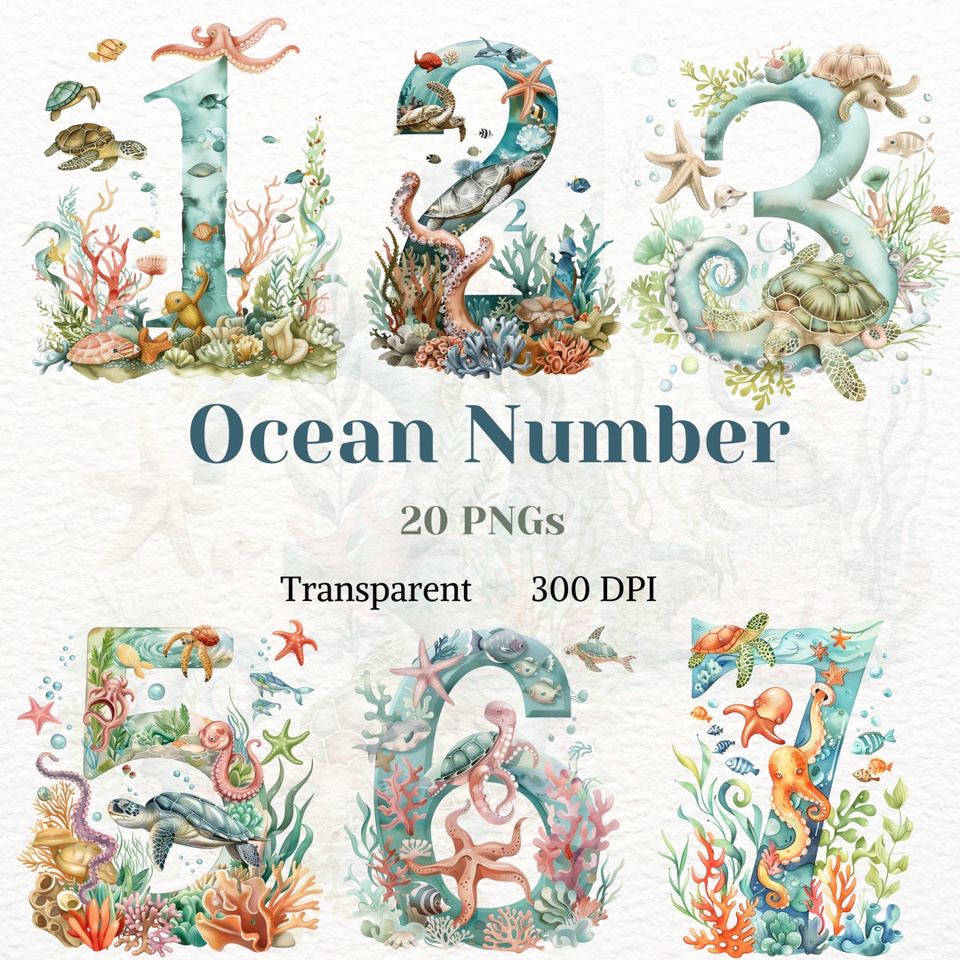 Ocean Numbers Clipart Watercolor Transparent Deep Sea Graphic Name ...