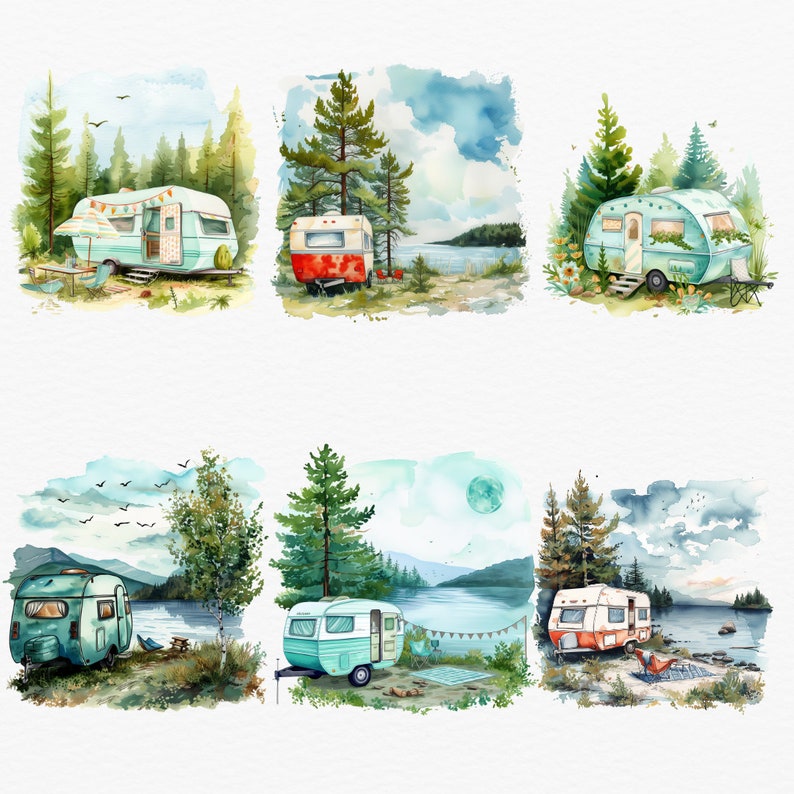 Camping Vans Clipart Watercolor Transparent PNG Camper Life Graphic ...