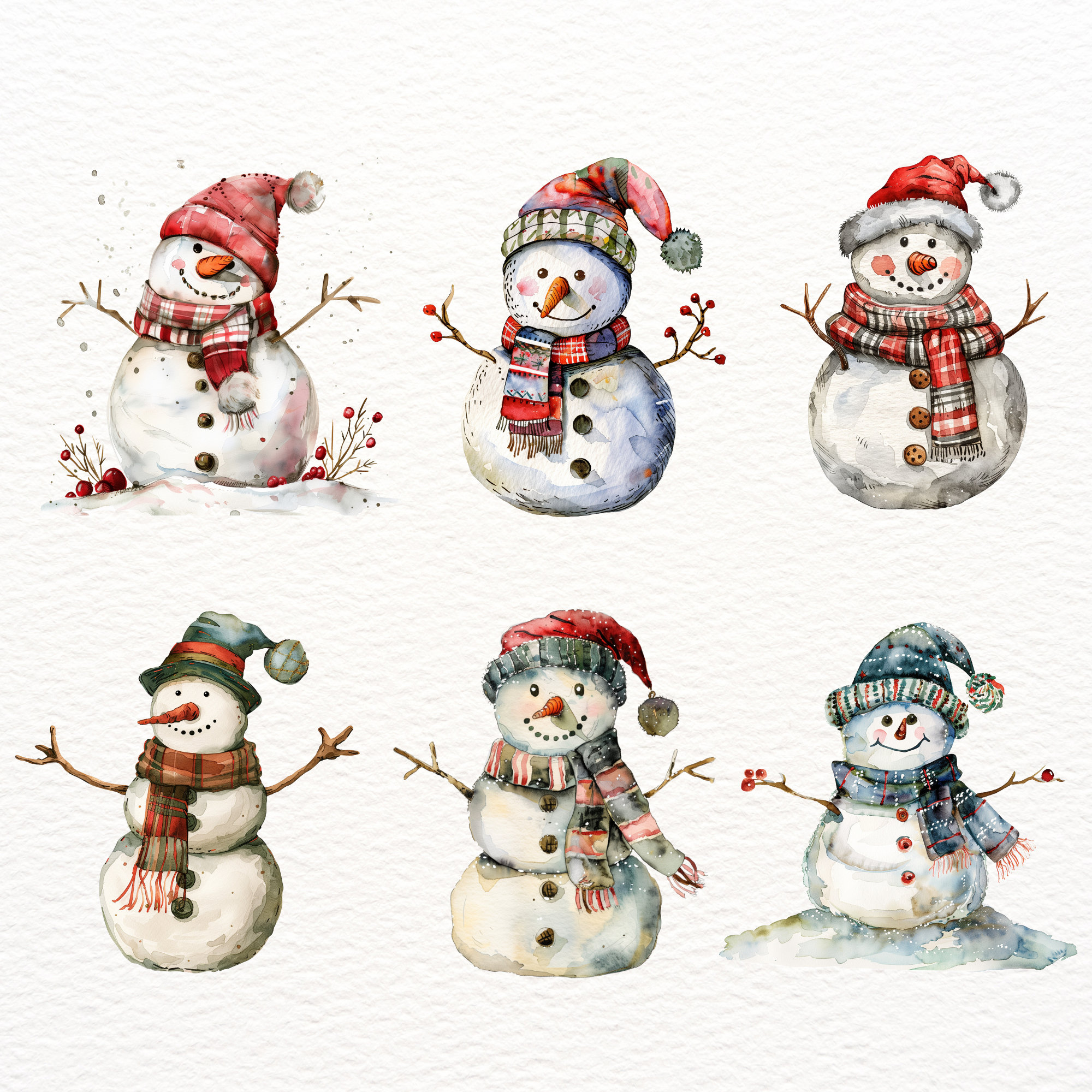 Snowman Clipart Watercolor Transparent PNG Vintage Noel Winter Graphic ...