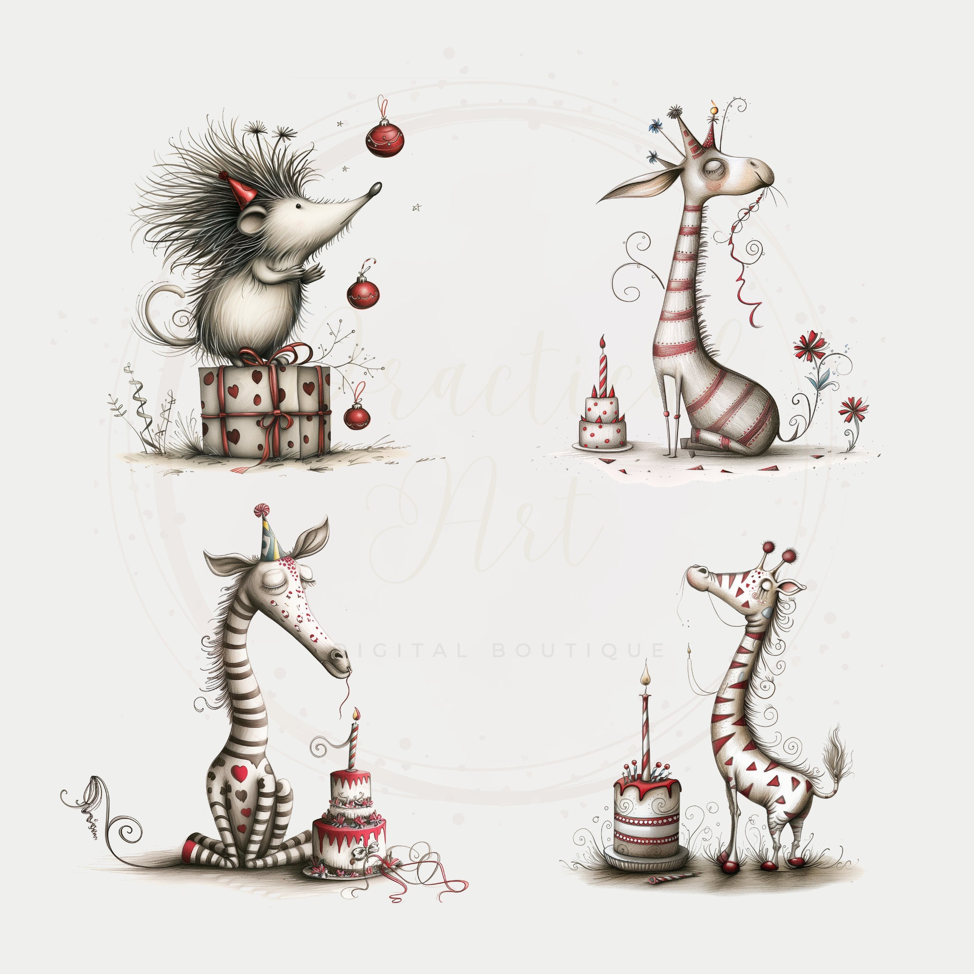 Whimsical Party Animals Clipart Quirky Funny Animal Image Transparent ...