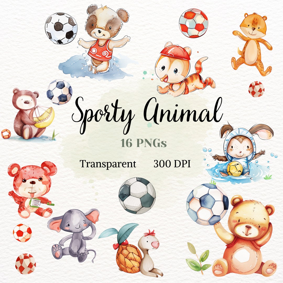 Sporty Animal Clipart Adorable Safari Image Watercolor Transparent PNG ...