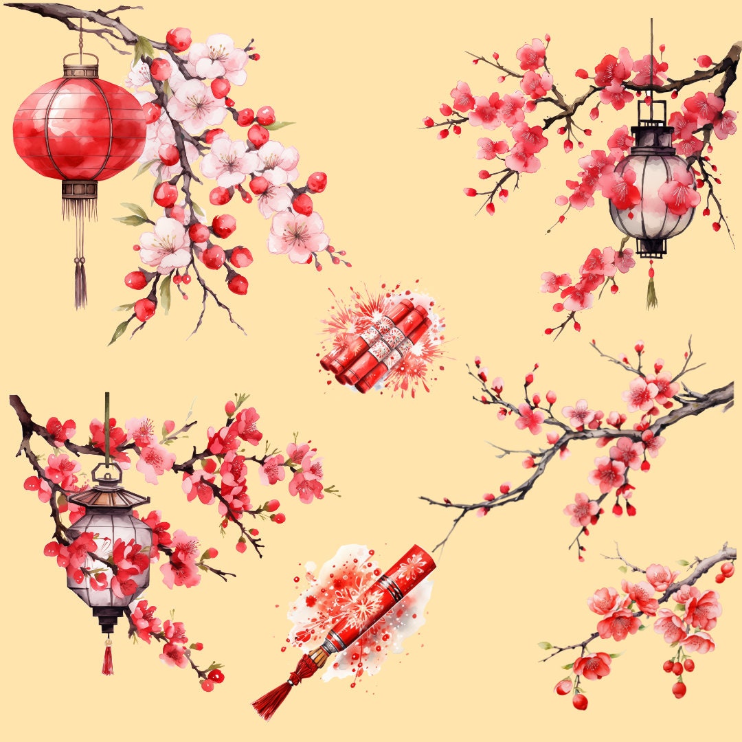 Chinese New Year Clipart Bundle Transparent PNG, 300 DPI Vibrant Images ...