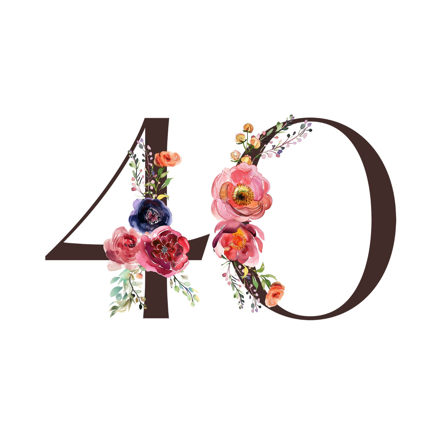 Floral Numbers Clipart Watercolor Transparent PNG Spring Flower Graphic ...