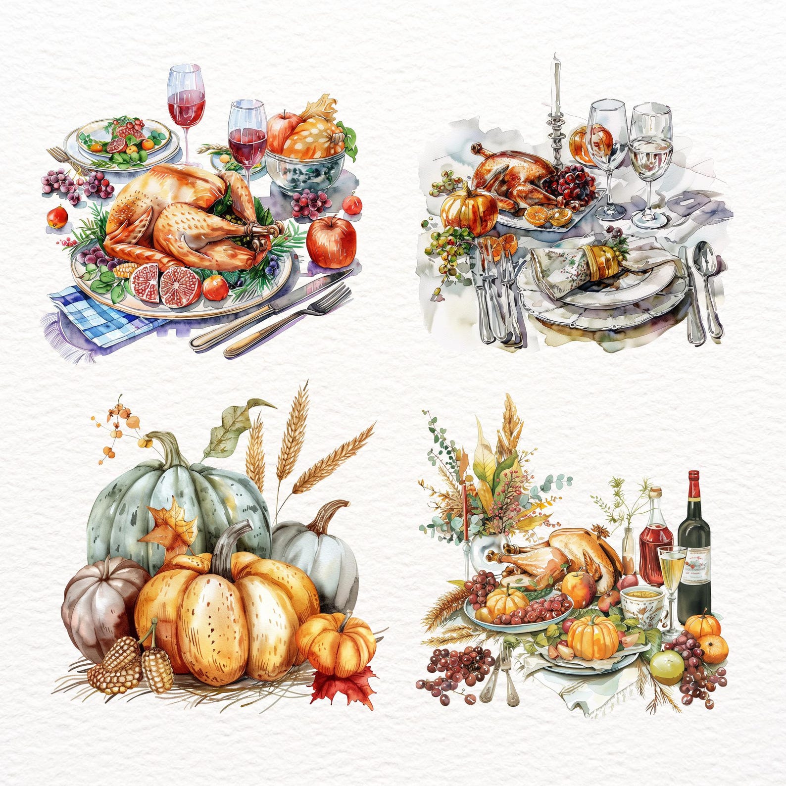 Thanksgiving Clipart, Watercolor Thanksgiving Turkey PNG, Fall Graphic ...