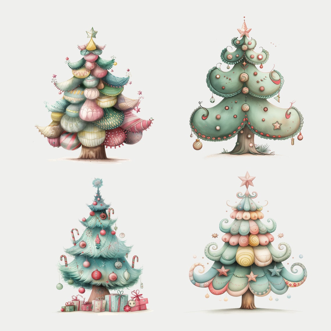Whimsical Christmas Tree Clipart Watercolor Transparent PNG Noel Winter ...