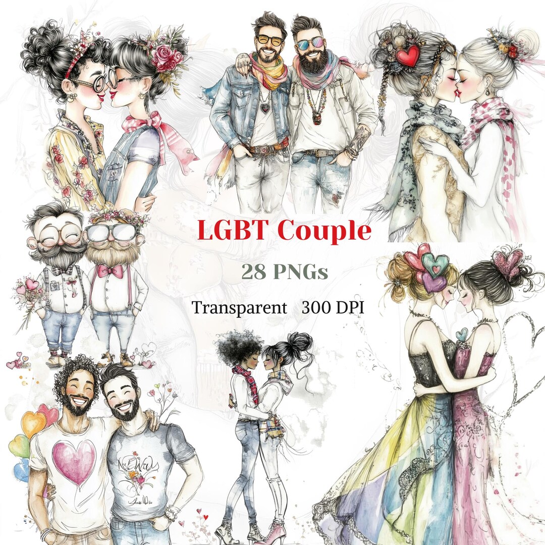 LGBT Couple Clipart, Valentine's Couple PNG, Loving Partners Graphic ...