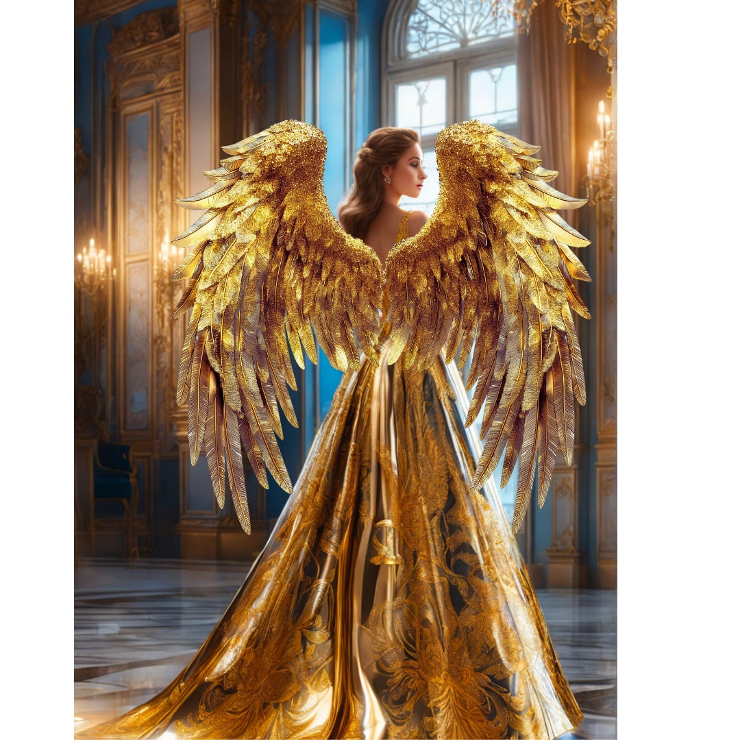 24 Golden Angel Wings Clip Art: Transparent, Watercolor Collection ...