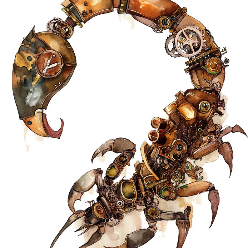 Steampunk Scorpion Clipart, Watercolor PNG, Cool Modern Design ...