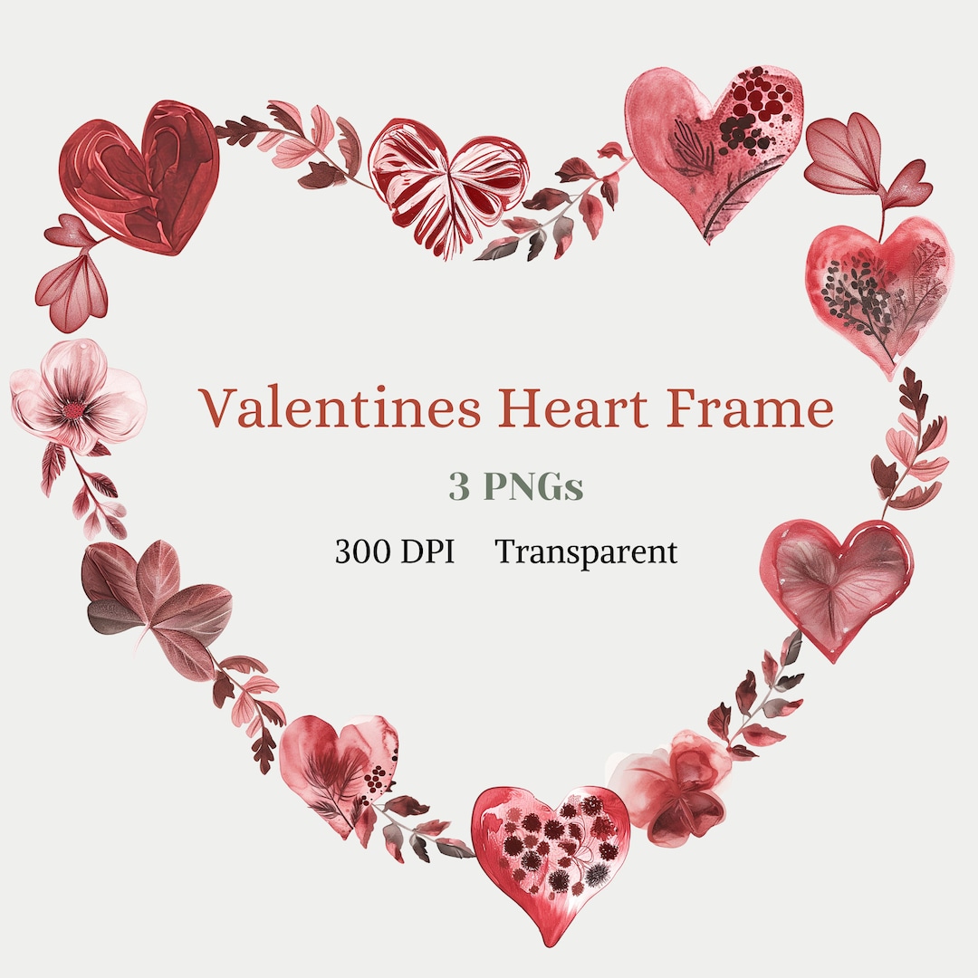 Valentines Heart Frame Clipart, Red Floral Heart Wreath Image for Card ...