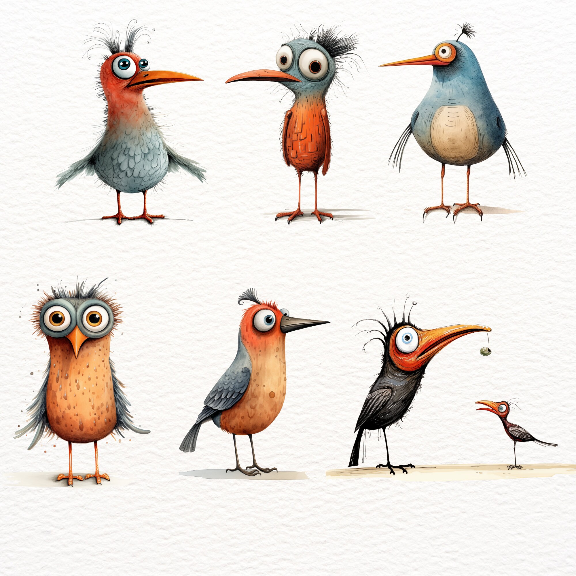 Whimsical Birds Clipart Transparent Watercolor PNG Fantasy Feather ...