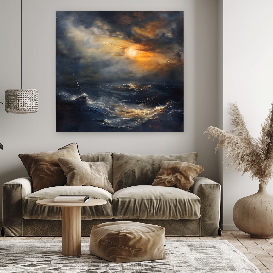 Printable Angry Ocean Oil Painting Sail Boats Image Vintage Seascape ...